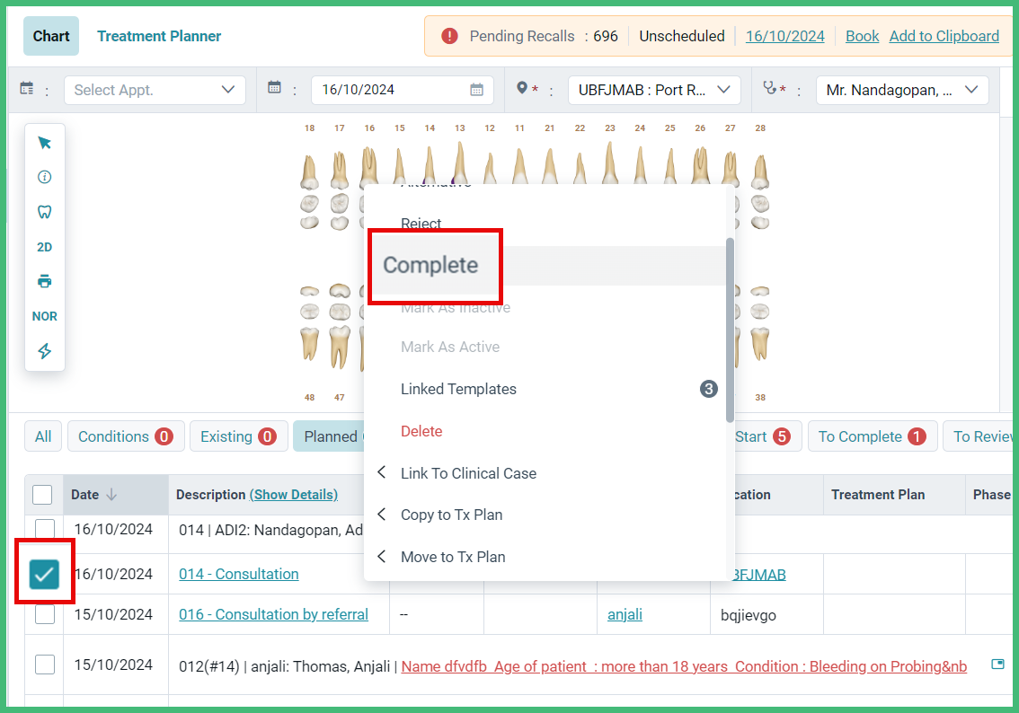 Change the Treatment Status to Completed – CareStack