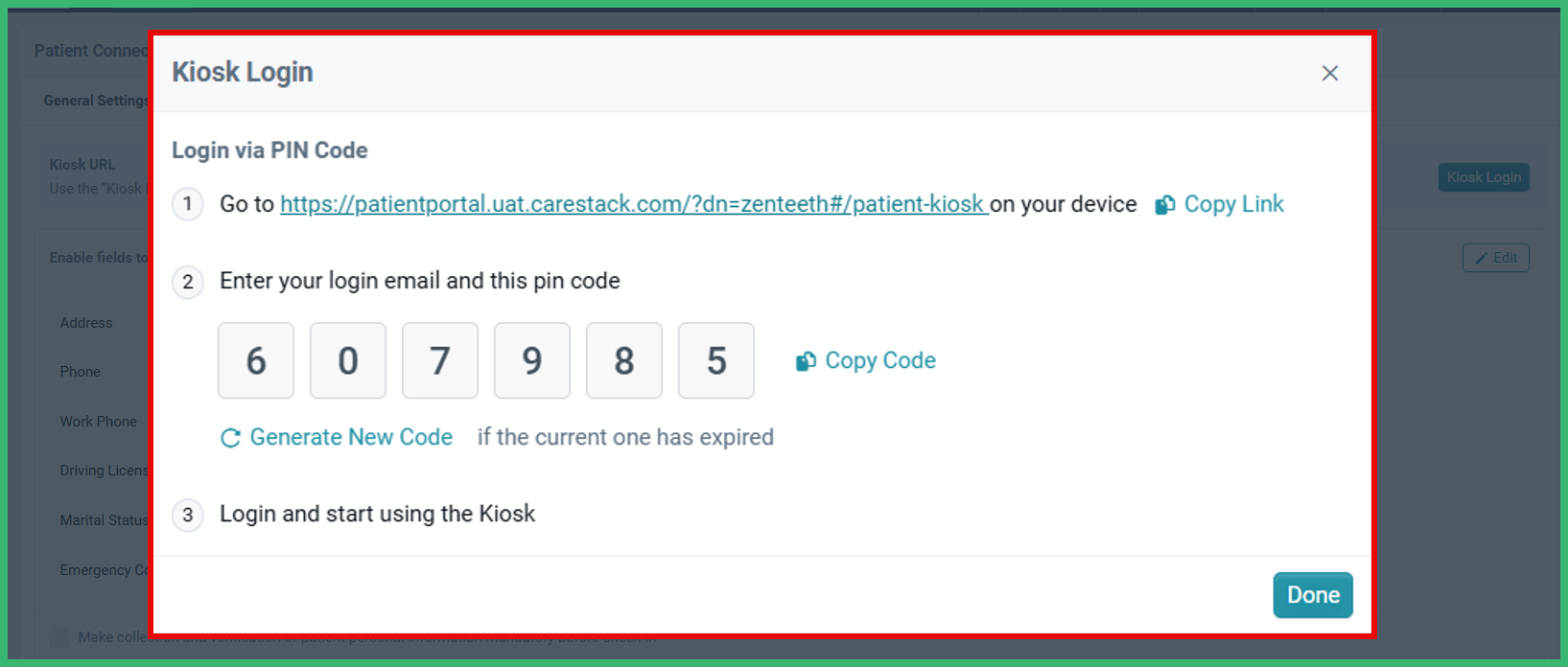 Set Up Kiosk Login using One Time Password (OTP) – CareStack