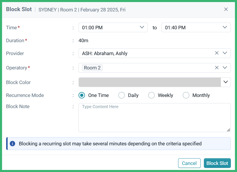 Create One-Time or Recurring Block Slots – CareStack