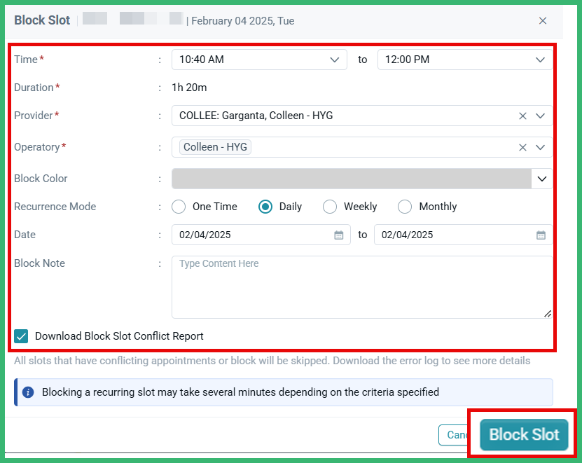 Create One-Time or Recurring Block Slots – CareStack