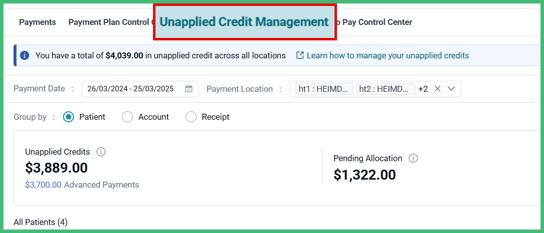 An Overview of the Unapplied Credit Management Dashboard – CareStack