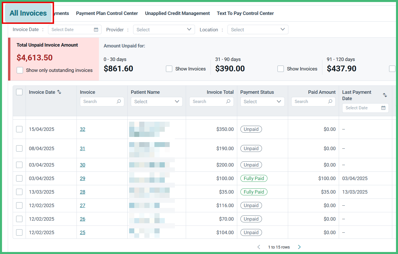 View & Manage All Invoices – CareStack