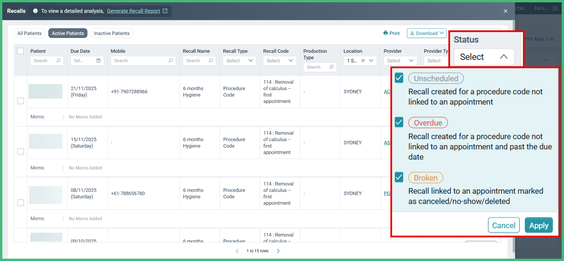 Manage Recalls of All Patients via Recalls List – CareStack