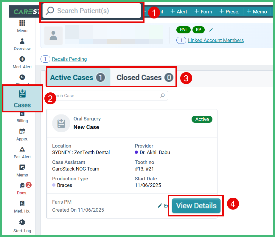 Add & Manage Clinical Cases – CareStack