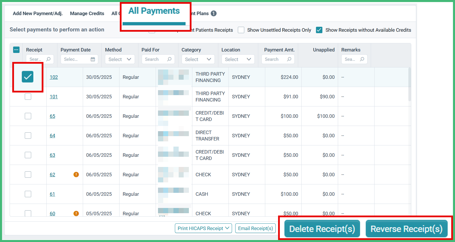 Reverse or Delete a Patient Payment Receipt – CareStack