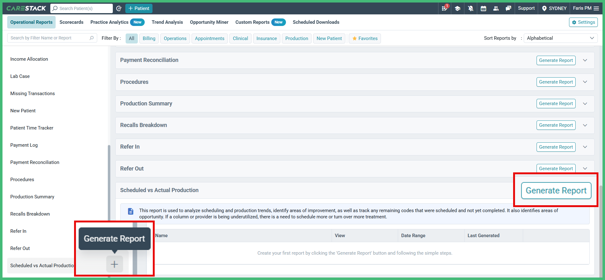 Generate Scheduled vs Actual Production Report – CareStack