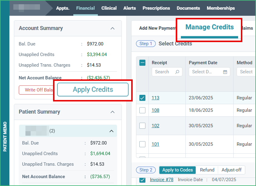 Allocate Unapplied Patient Credits – CareStack