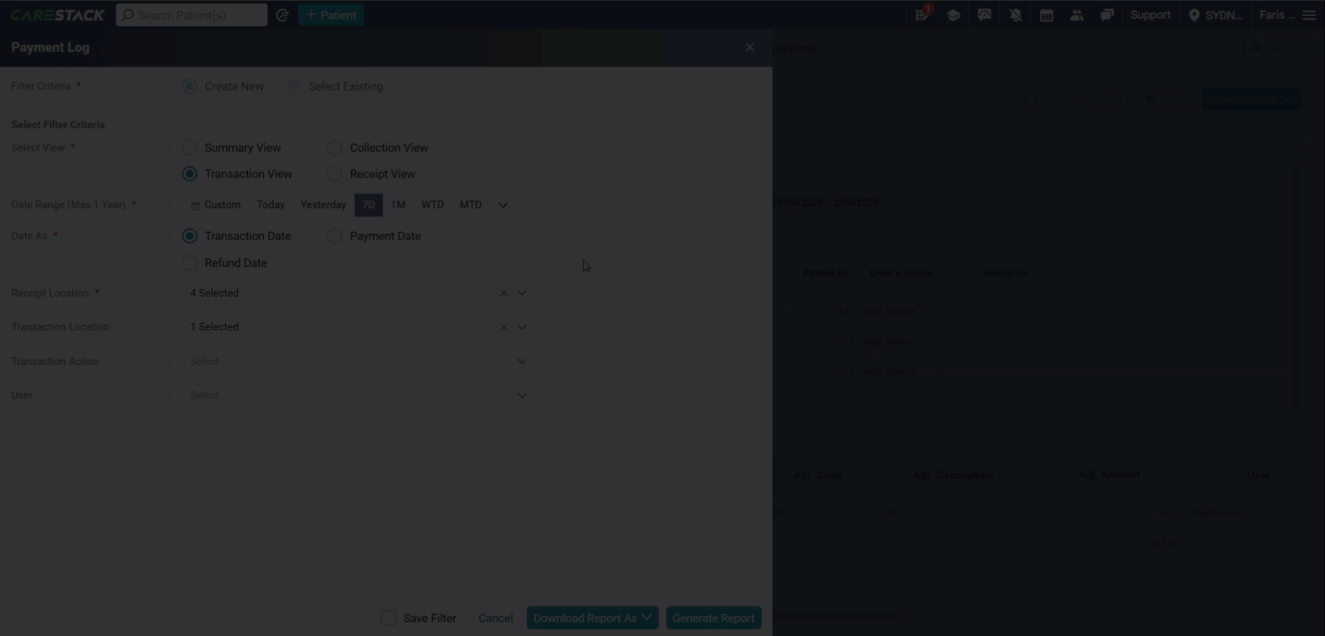 Generate Payment Log Report – CareStack