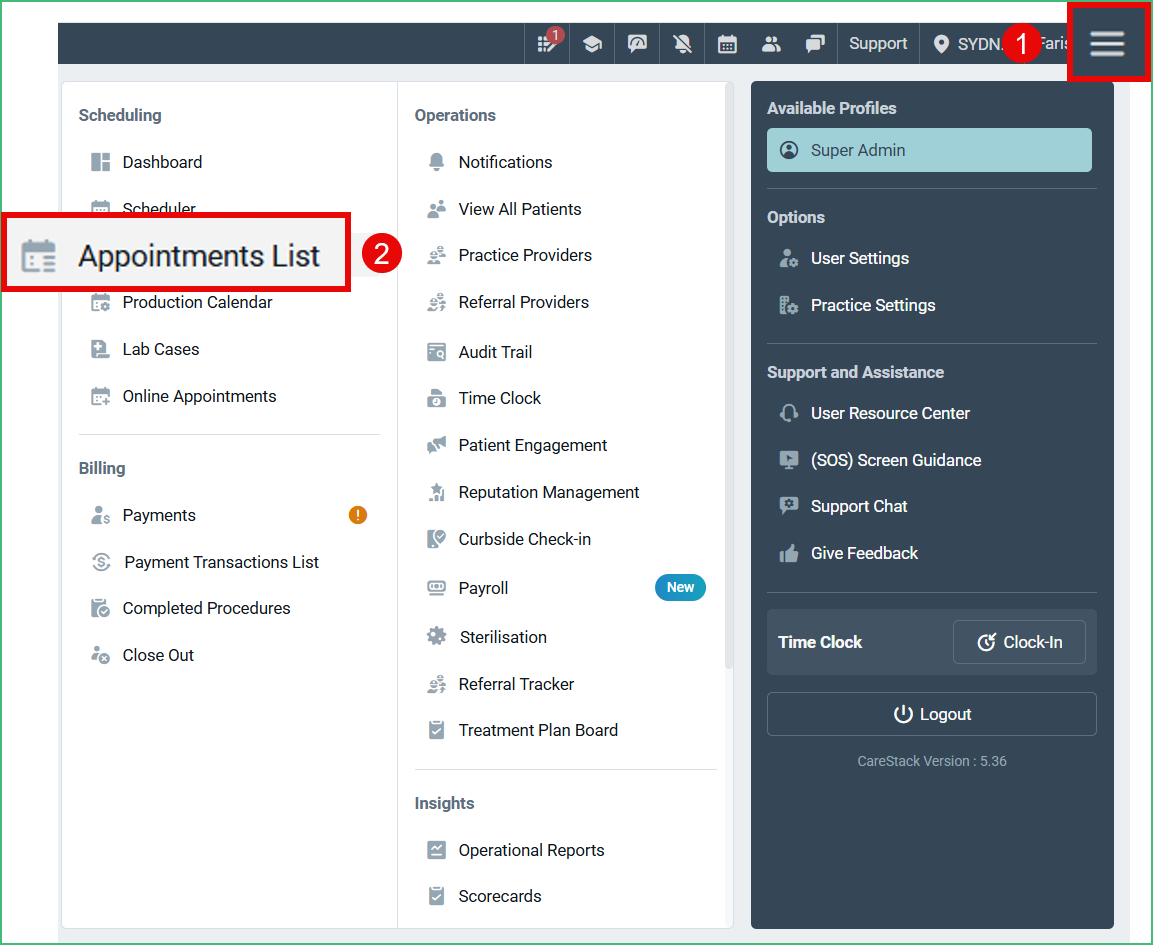 Overview of Appointments List (All Patients) – CareStack