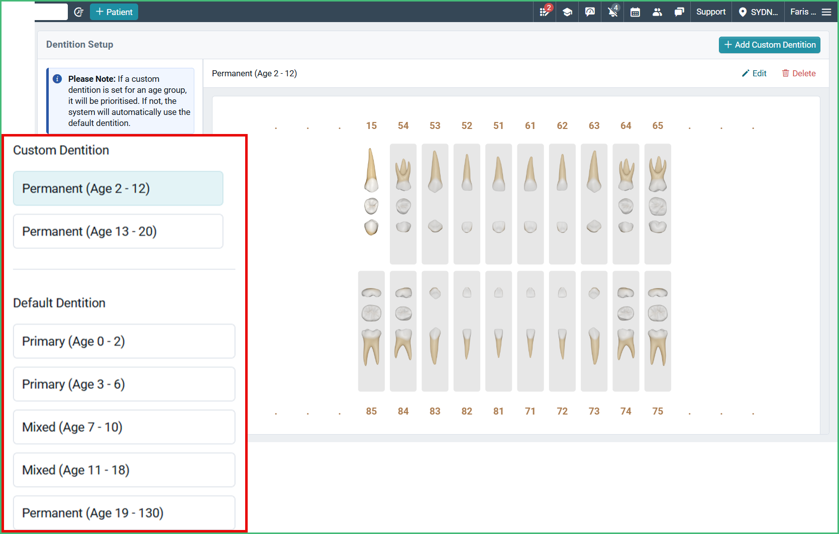Add a Custom Dentition for a Specific Age Range – CareStack